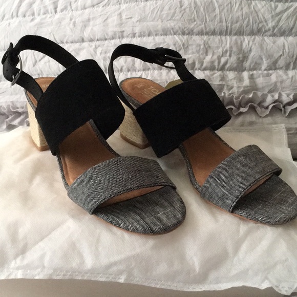 Toms | Shoes | Denim Black Suede With Rope Blockheeled Sandals | Poshmark